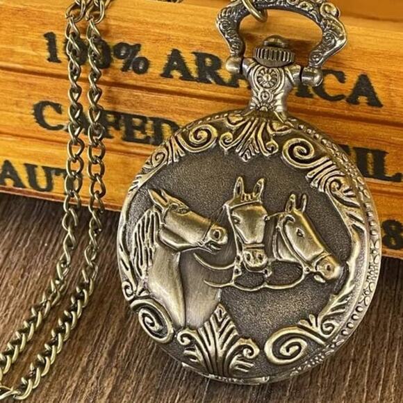 Handmade | Accessories | Horse 3 Horses Pocket Watch Stallion Mare ...